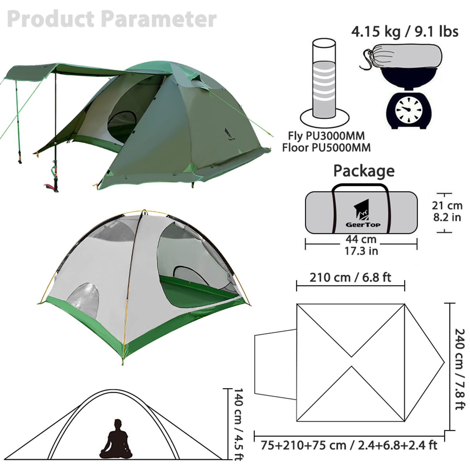 GEERTOP 4 Person Tents for Camping Waterproof Lightweight Easy Set Up 4 Season Winter Family ...