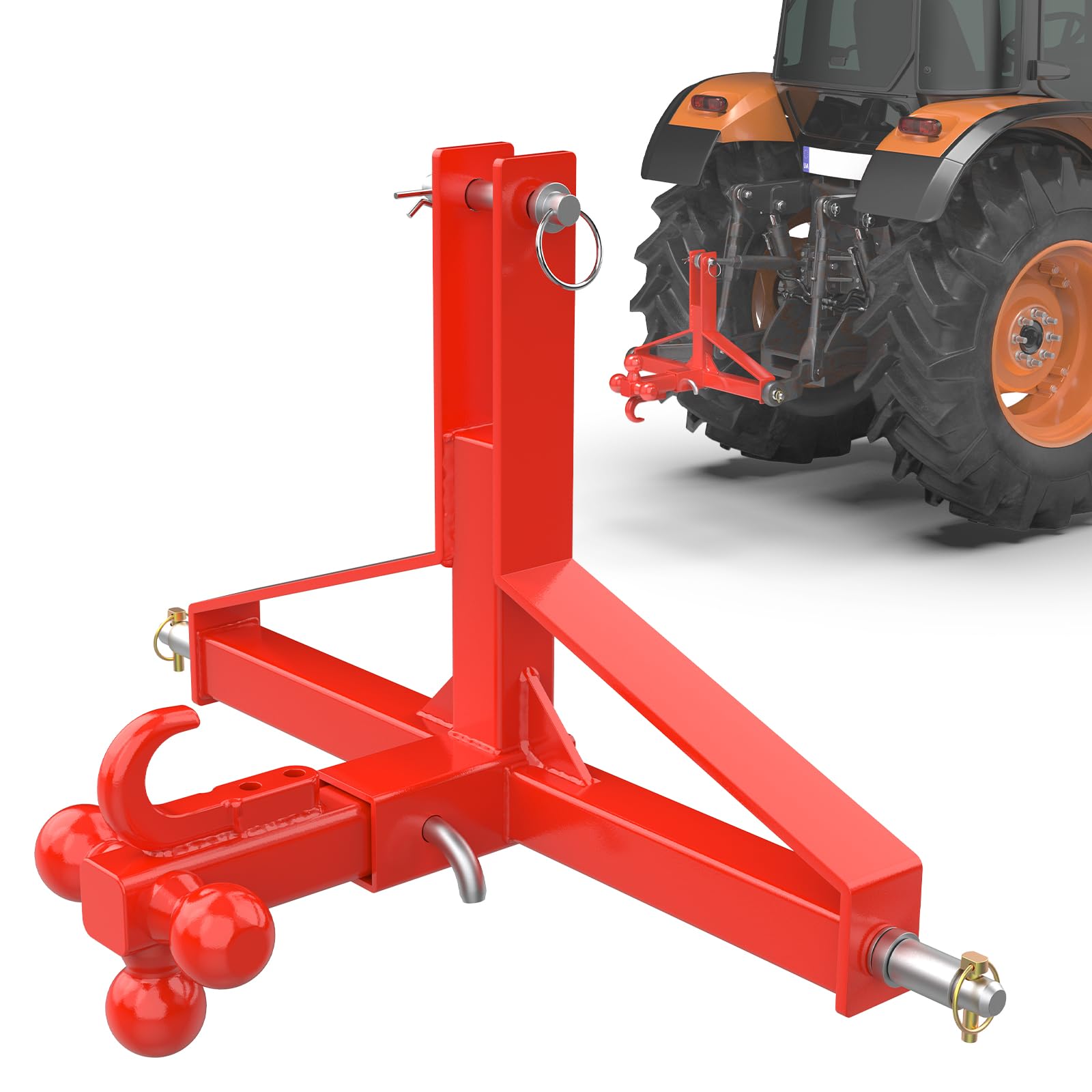 Snapklik.com : Red 3 Point Trailer Hitch 2” Receiver And Trailer Ball Hitch