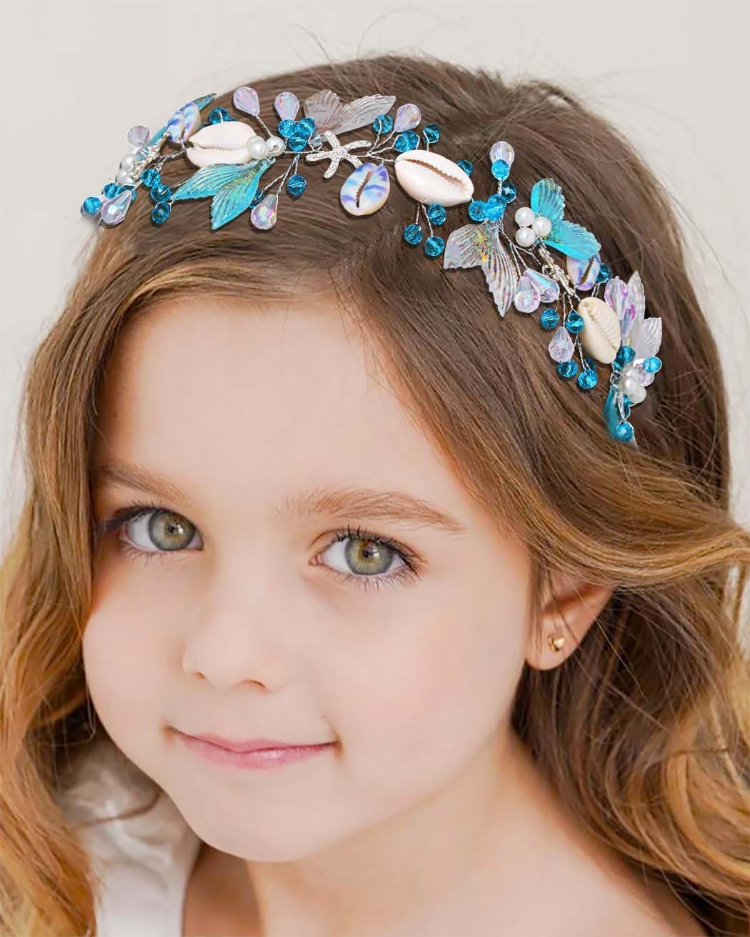 Amazon.com : Campsis Flower Girls Headpiece Blue Mermaid Headband Shell ...