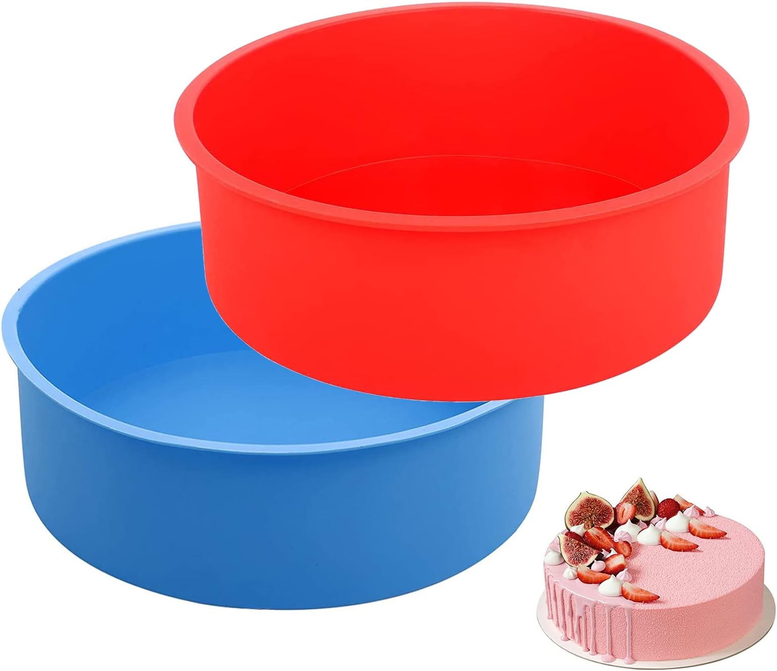 SILIVO Silicone Cake Tins for Baking, 2 Pcs 8 Inch Round Cake Tin ...