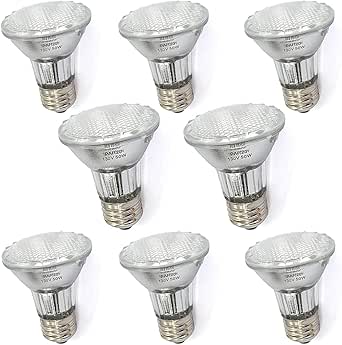 Haraqi 8 Pack PAR20 50W 120V E26 Medium Base Halogen Flood Light Bulbs, Dimmable Bulbs for Range ...