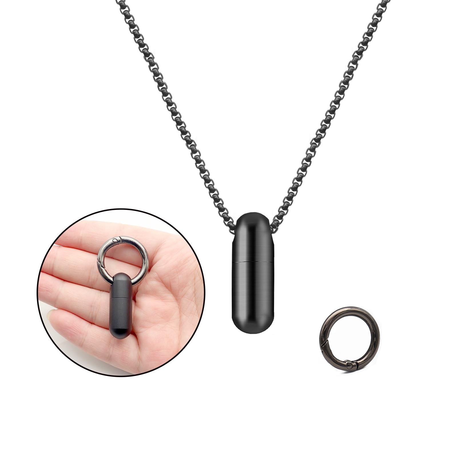 Amazon.com: KCFEV Small Pill Box Necklace Black Titanium Mini Pill Case ...