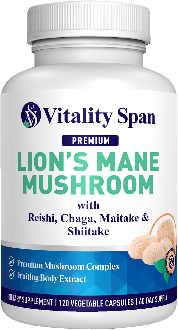 Amazon.com: Vitality Span Lions Mane Supplement Capsules - Mushroom ...