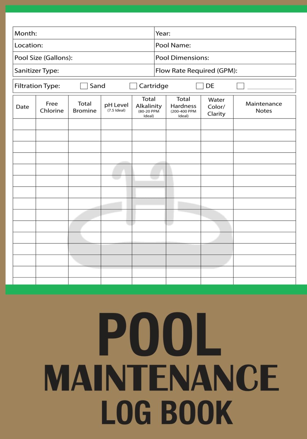 Pool Maintenance Log Book: Daily Detailed Swimming Pool Checklist To ...