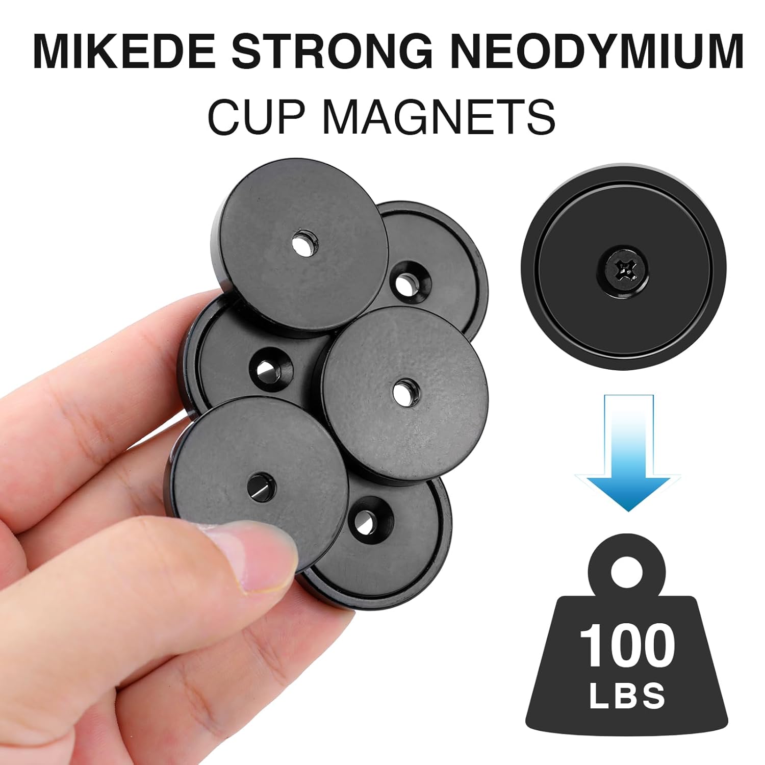 MIKEDE Imanes fuertes con agujero, 100 libras + imanes de neodimio ...