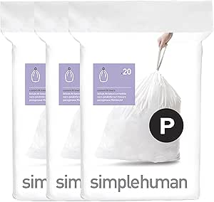 Amazon.com: simplehuman Code P 60 Count, Dispenser Pack Custom Fit Liners, Drawstring Trash Bags ...
