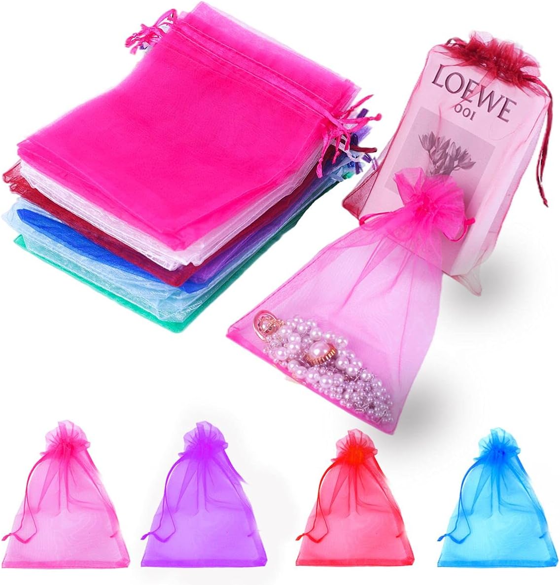 Amazon.com: LYSXP 100 Pcs Organza Bags 5×7 Inches，Mesh Organza Jewelry ...