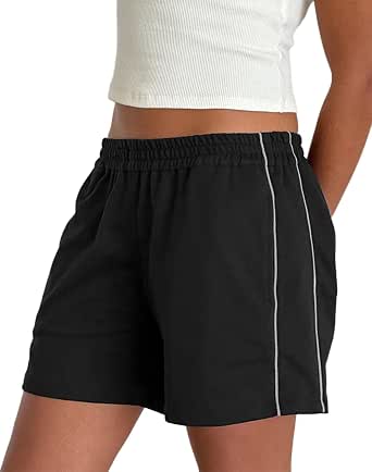 UAURORAO Women Striped Athletic Shorts Elastic Waist Side Stripes ...