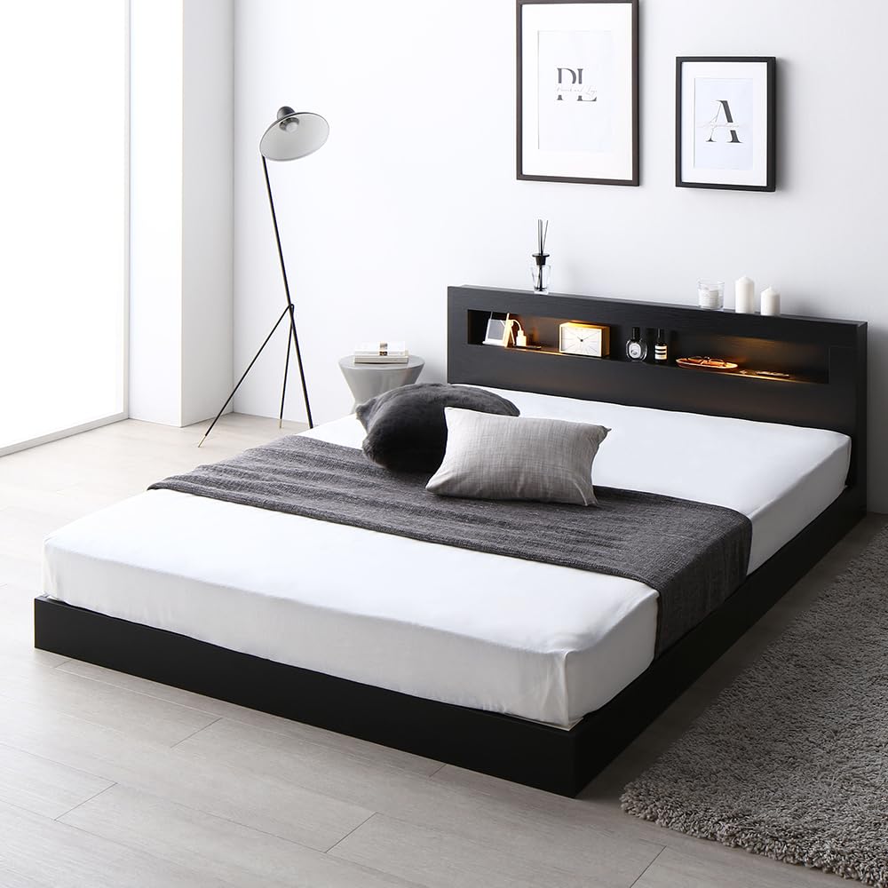 Amazon｜RASIK ベッド セミシングル ポケットコイルマットレス付き ブラック すのこ ロータイプ ベット 照明 お客様組立 CONCASA コンカーサ｜フレーム＆マットレスセット ...