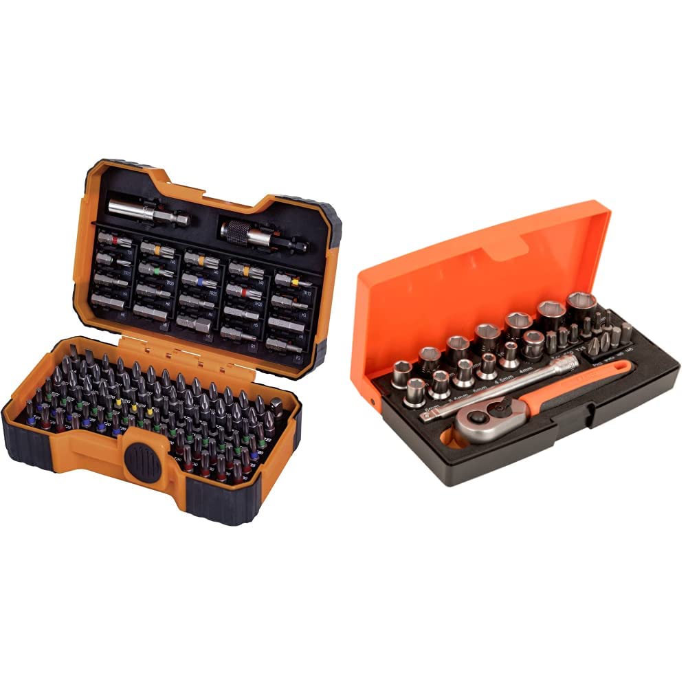 Bahco BH59/S100BC 100 Pcs Bit Set for Slotted, Phillips, Pozidriv ...