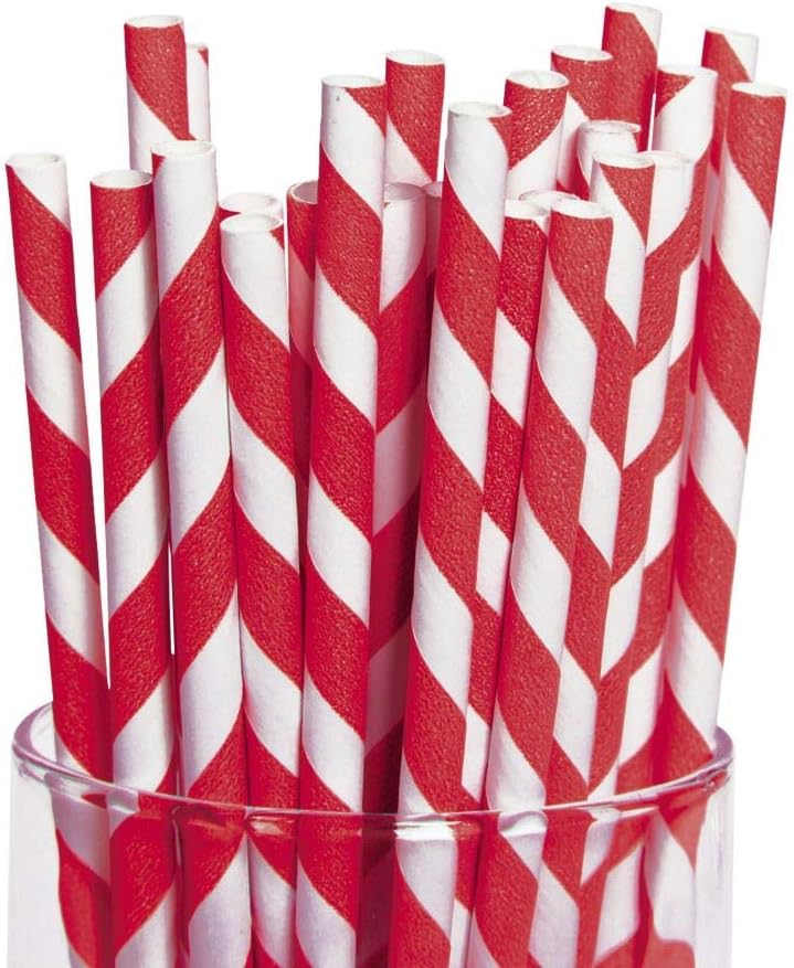Amazon.com: Fun Express - Red Paper Striped Straws (24 Pc) - Party ...