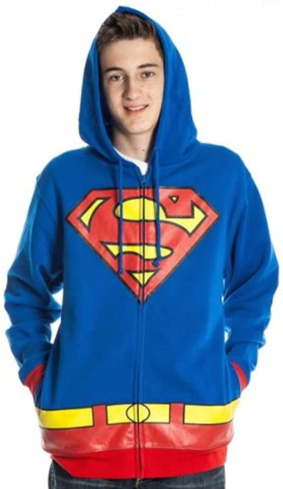 Amazon.com: DC Comics Superman Royal Blue Adult Costume Hoodie Zip Up ...