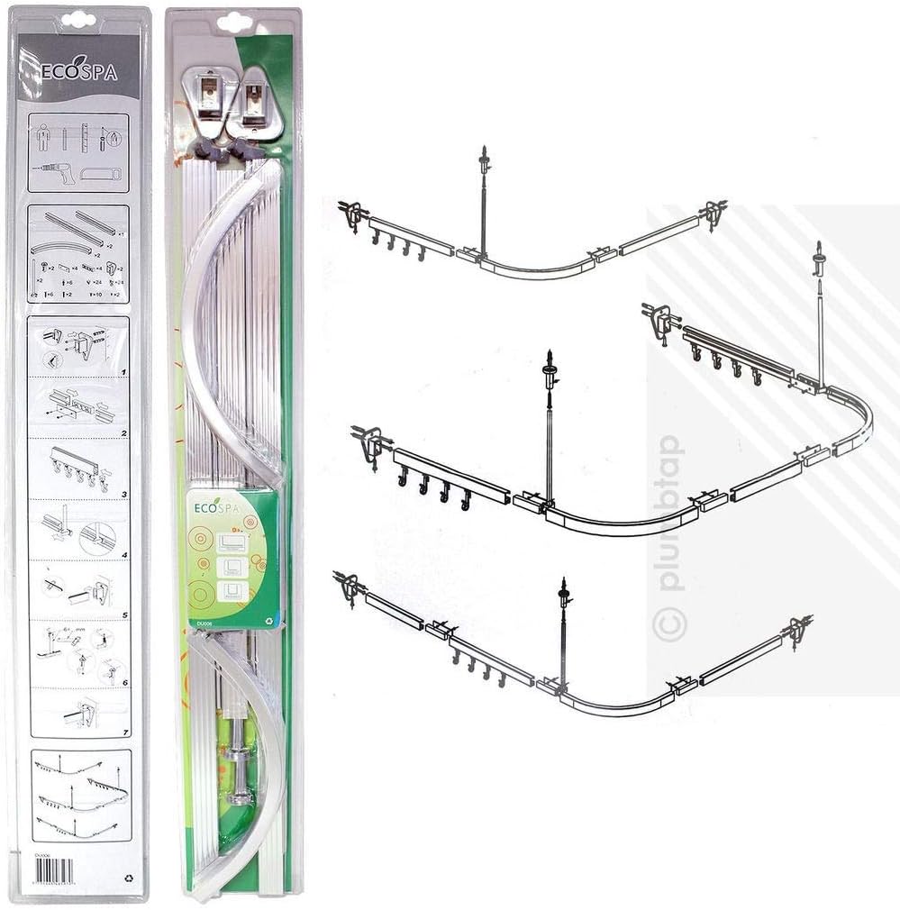 3 Way Angled Chrome Shower Curtain U & L Shape Corner Rail 20mm in ...