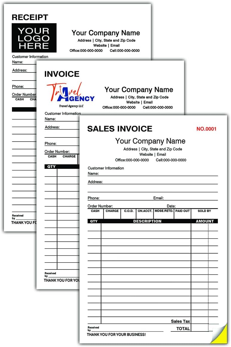 Amazon.com : 100 Sets Custom Invoice Receipt Book Duplicate Carbonless ...