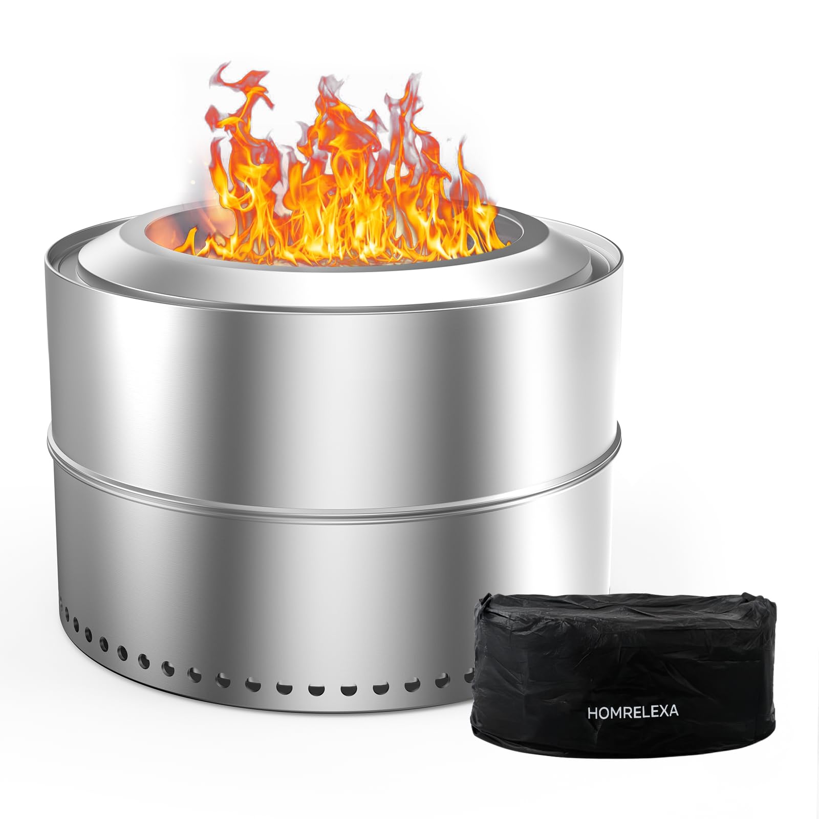 Amazon.com : HOMRELEXA 27 inch Smokeless Fire Pit, Outdoor Stainless ...