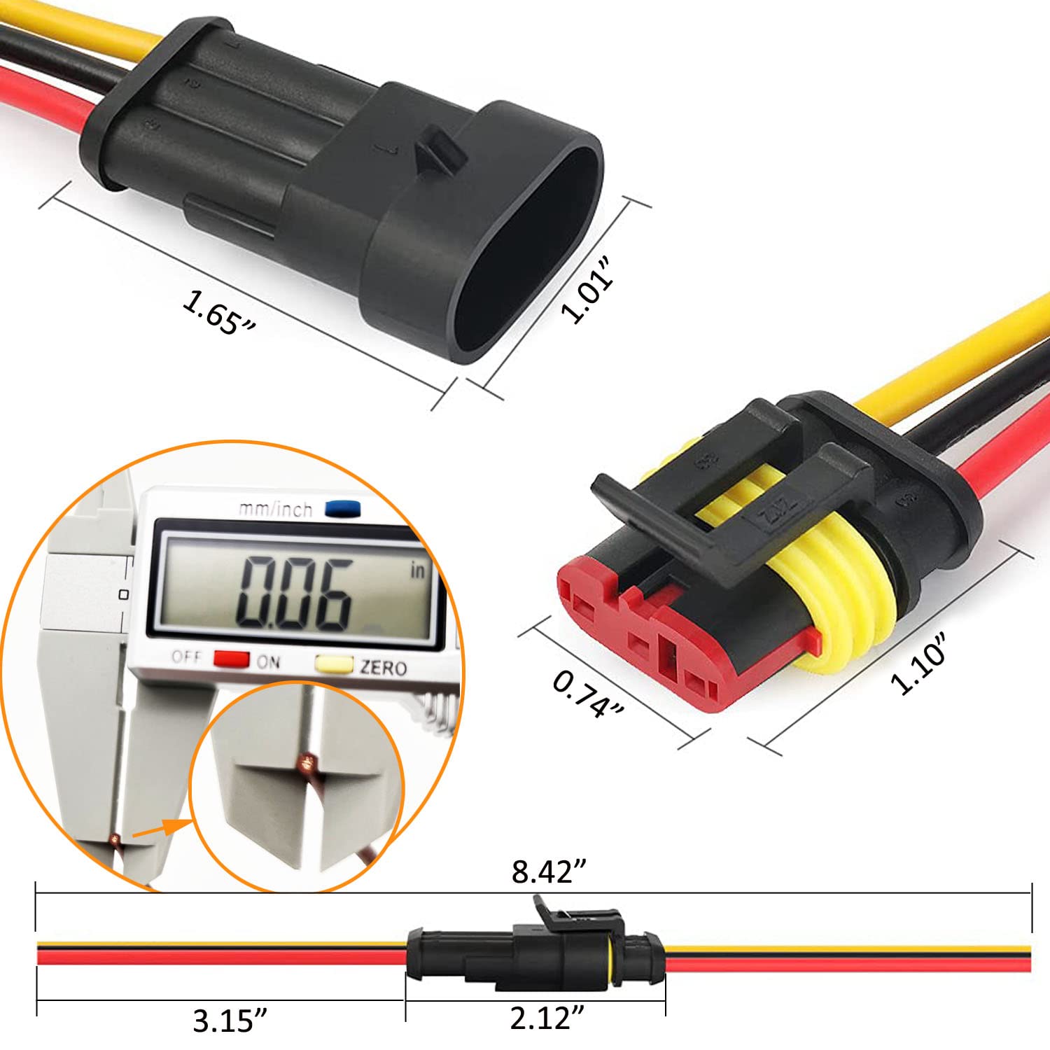 Snapklik.com : Twippo 20 AWG 20 Kits 3 Pin Connector Waterproof Wire ...