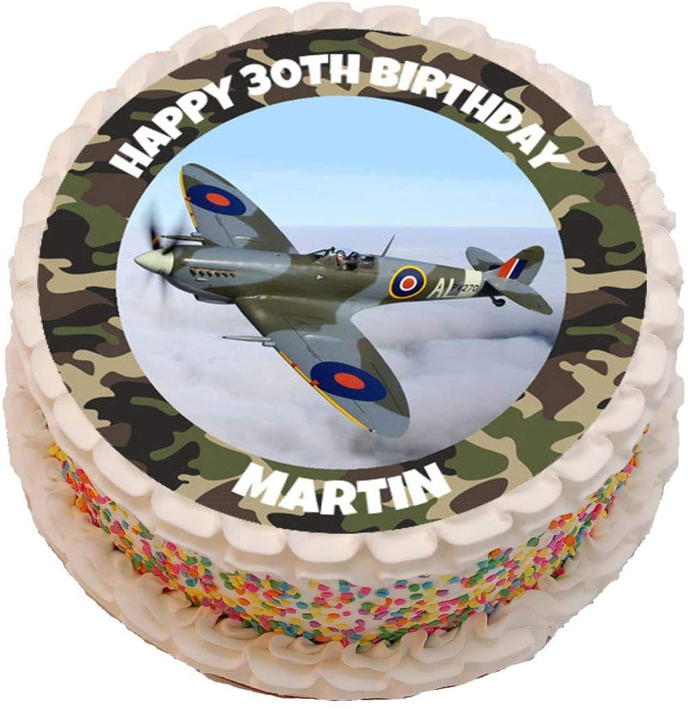 Buy Spitfire Plane Personalised PRECUT Cake Topper 8 Inch Round Edible Icing Sheet Birthday ...