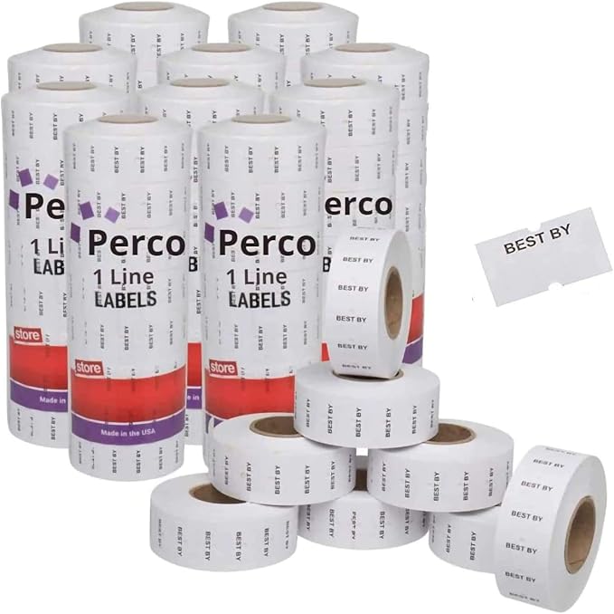 Perco Best by 2 Line Labels - 1 Sleeve, 8,000 Best by Labels for Perco ...