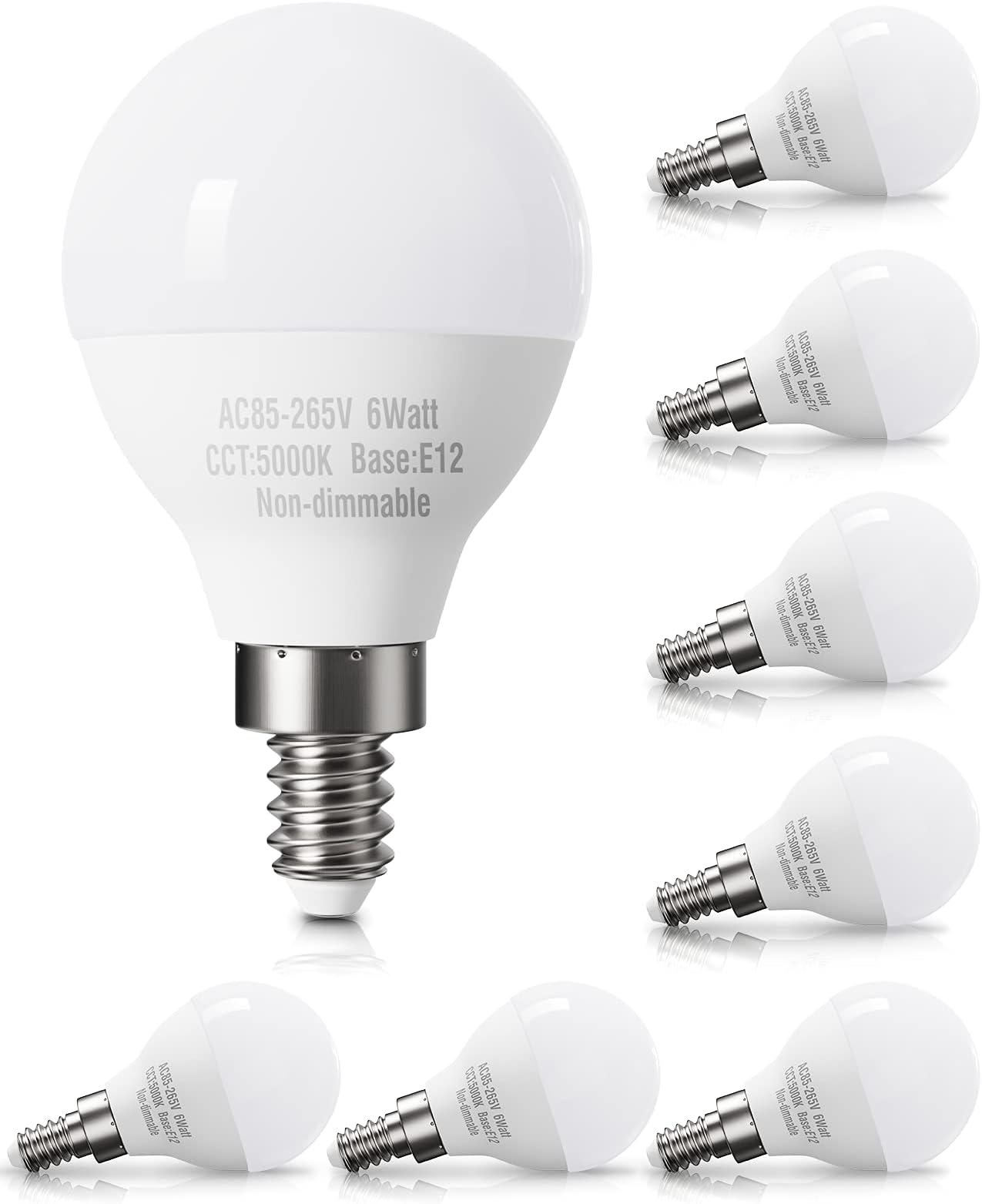 8 Pack E12 LED Ceiling Fan Light Bulbs 120V 60W Eqv., Daylight 5000K ...