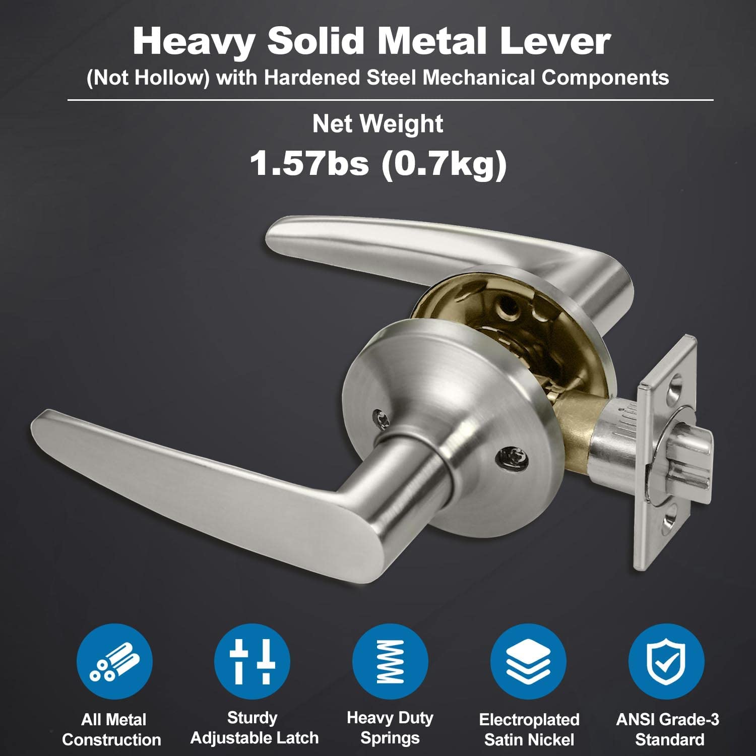 BESTTEN Passage Door Lever Lock Set with Removable Latch Plate, Roma ...