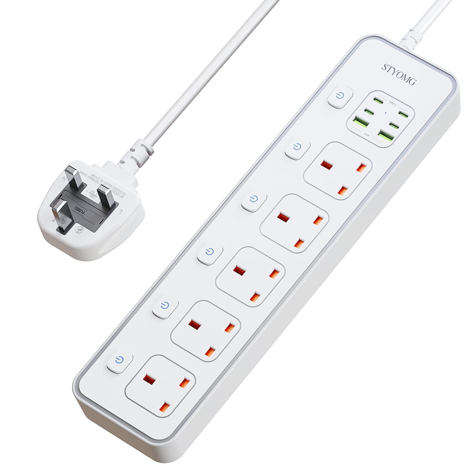 SIYOMG Extension Lead with USB Slots, 5 Way Plug Extension Socket with ...