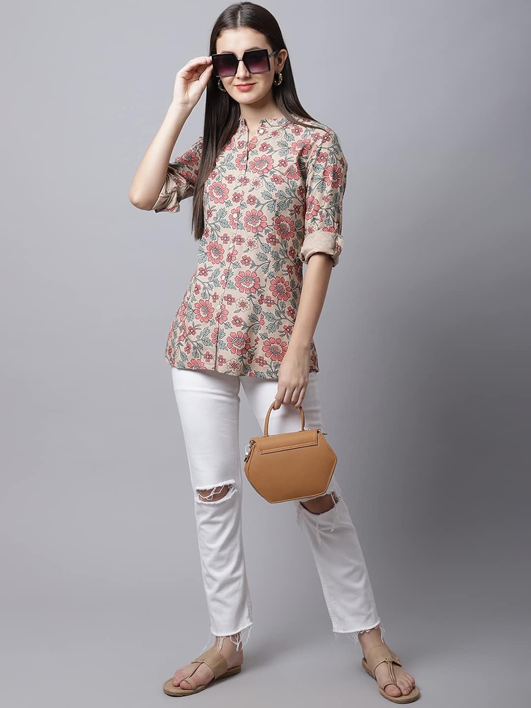 Buy Pistaa's Women's Viscose Printed Short Kurti (Light Brown, X-Small ...