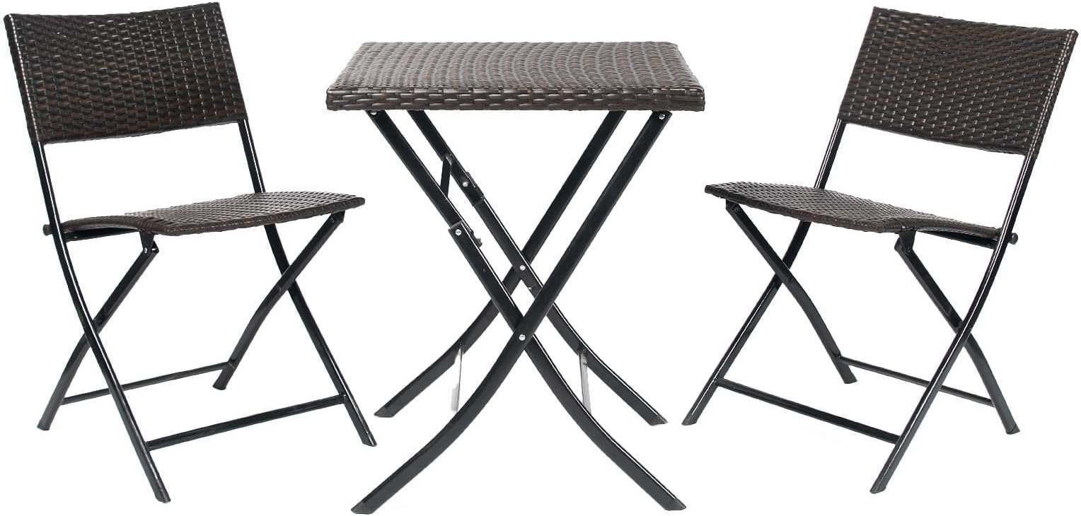 OHS Bistro Table and Chairs Set 2 Rattan Brown, Outdoor Table Garden ...