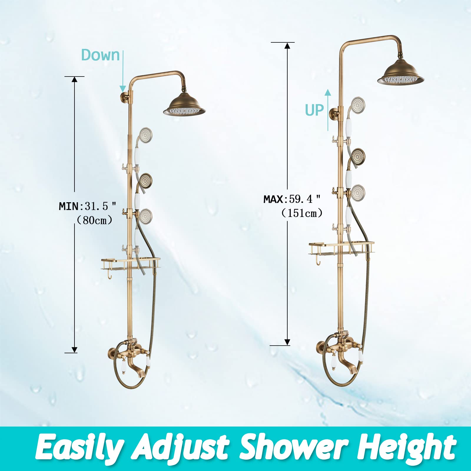 Snapklik.com : Gmusre Antique Brass Shower System Set Shower Fixture ...