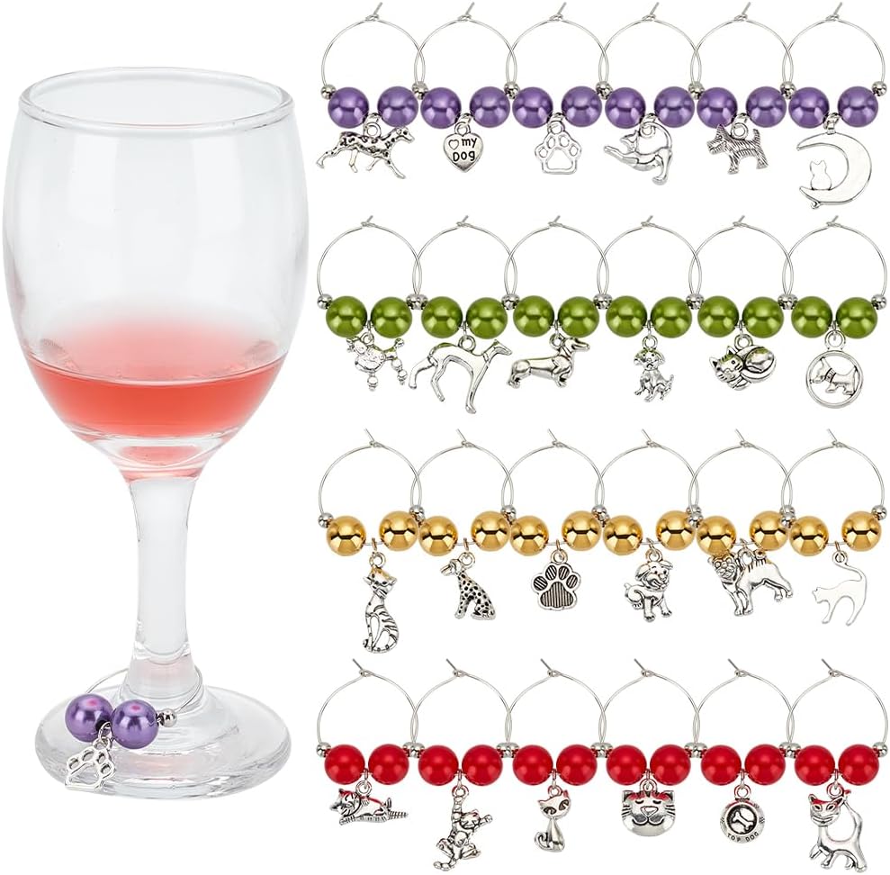 Amazon.com: FREEBLOSS 24Pcs Silver Wine Glass Charms Wine Glass ...