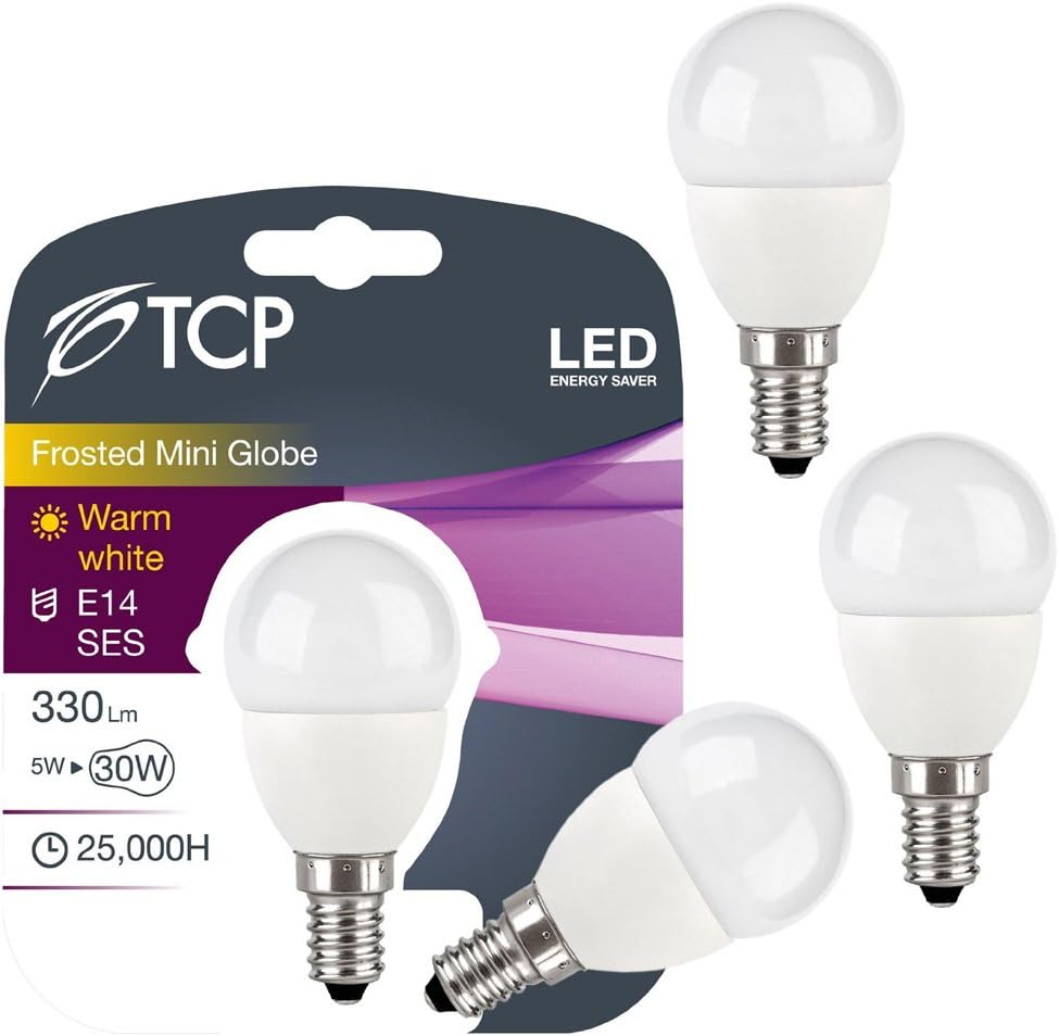 TCP 5W E14 SES LED Light Bulbs, 3000K Warm White 30W equivalent Mini ...