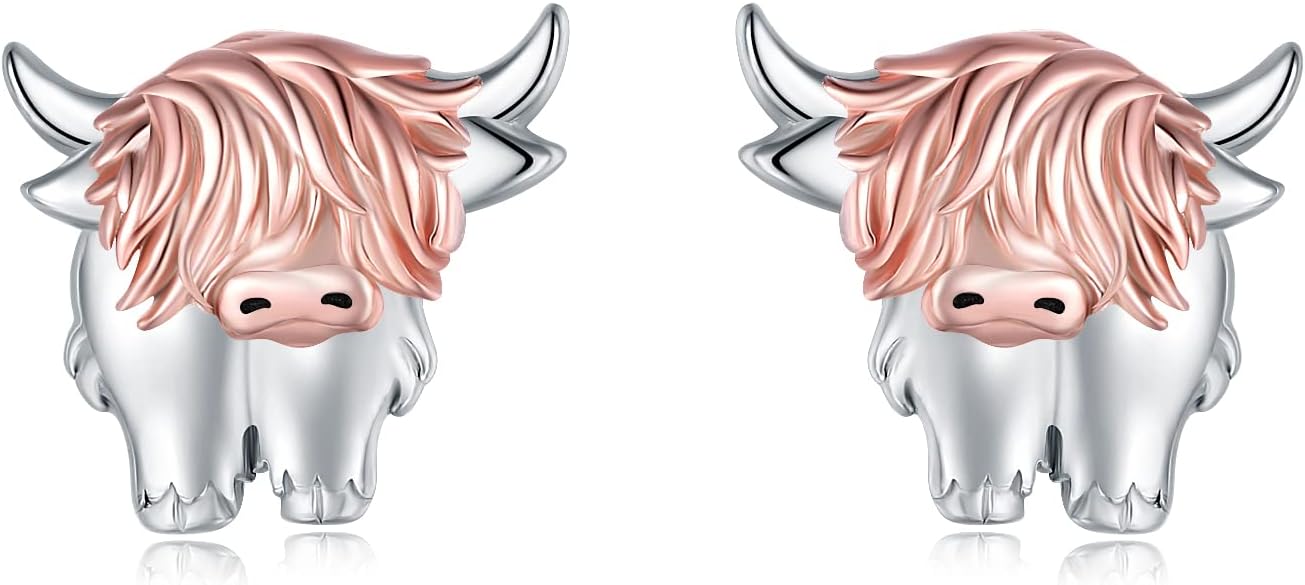 Amazon.com: Highland Cow Stud Earrings for Womens 925 Sterling Silver ...