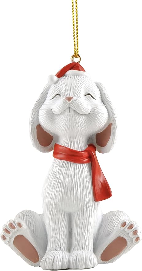 Amazon.com: Whimsical White Bunny Rabbit Christmas Ornament Figurine ...