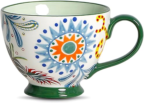 Keramik Tasse mit Handbemalt Blumenmuster, Groß Farbige Kaffeetasse ...
