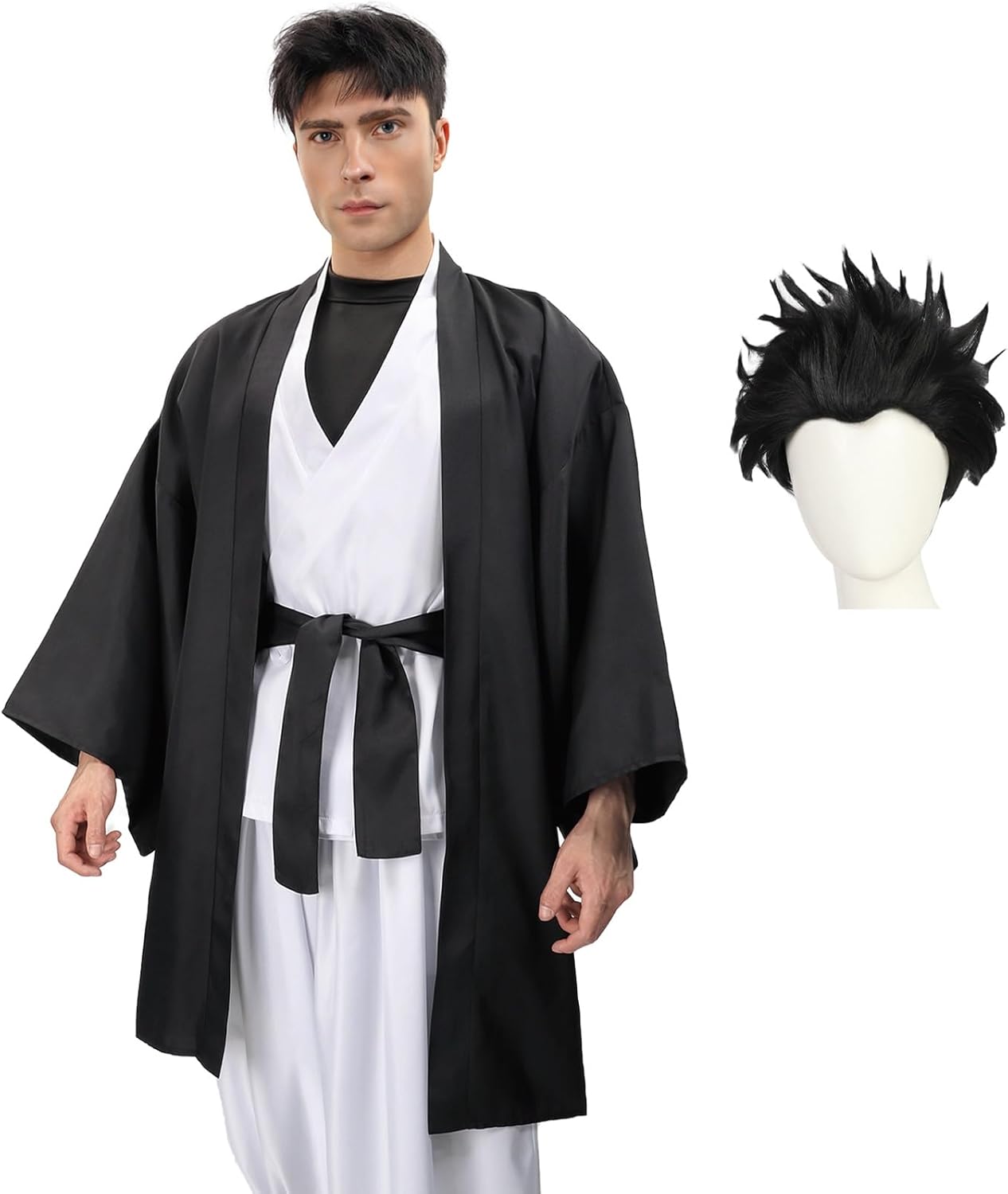 Amazon.com: DAZCOS Anime Black Haori Kimono Men's White Kung Fu Cosplay ...