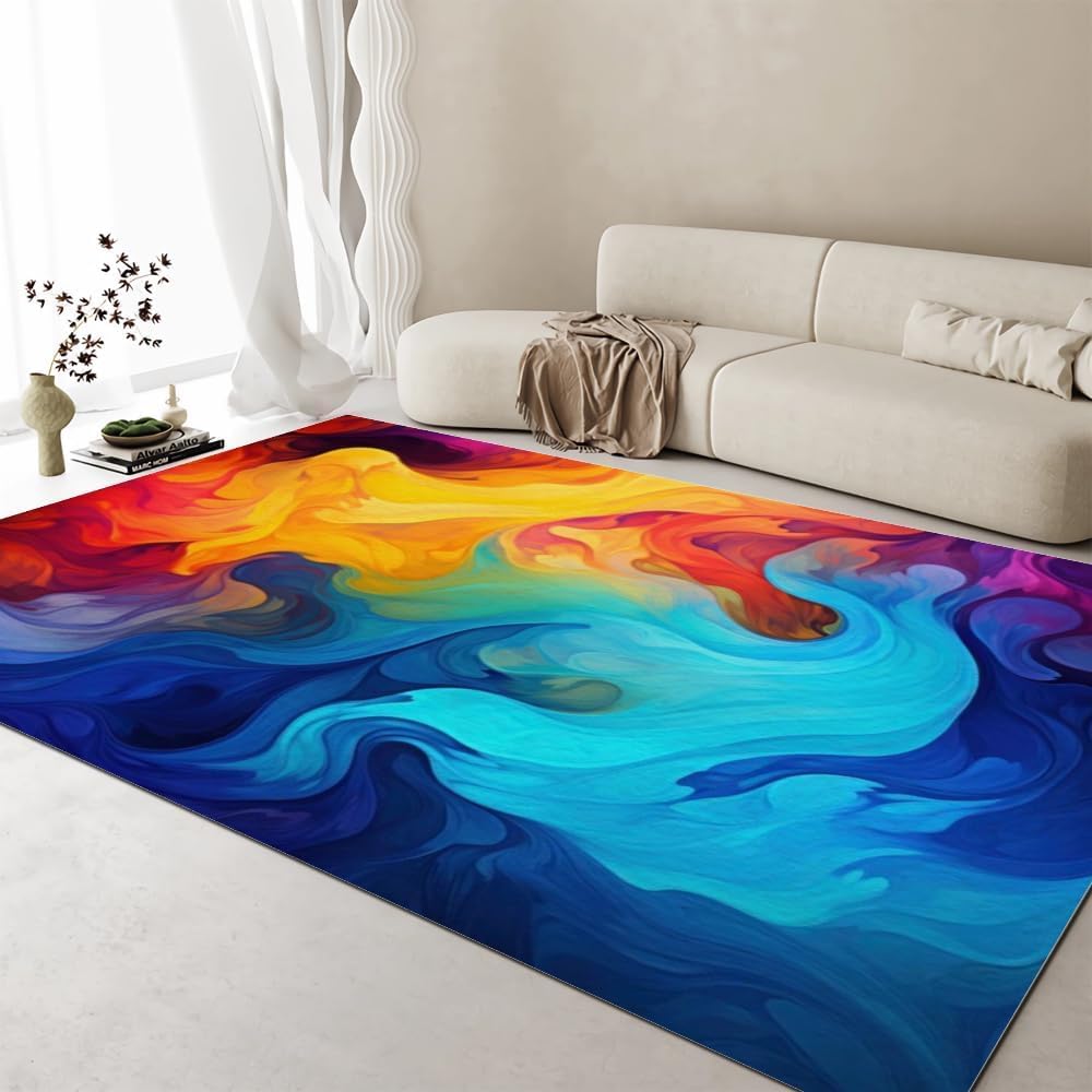 Amazon.com: XHOEWE Watercolor Oil Painting Rug with Colorful Waves, Eye ...