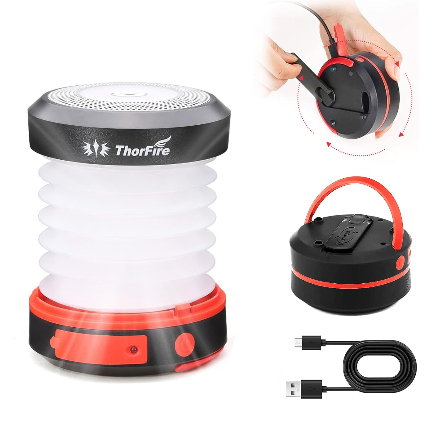 Thorfire LED Camping Lantern Lights Hand Crank USB Rechargeable ...