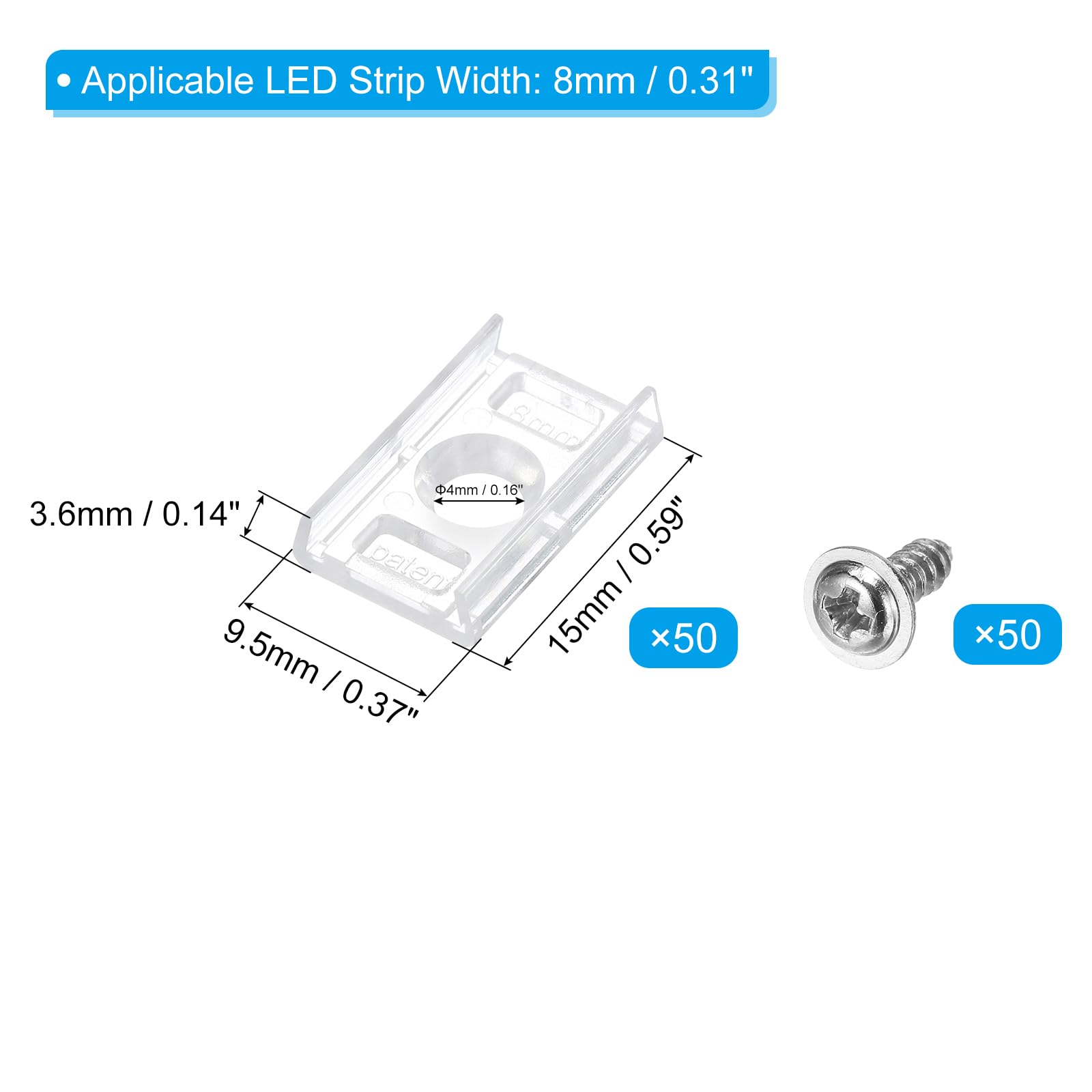 PATIKIL Strip Light Clips, 50 Pcs Clear LED Strip Light Mounting ...