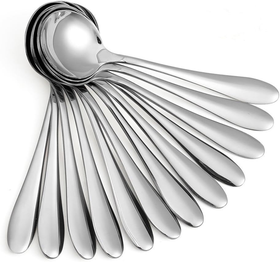 Amazon.com: 20 Piece Soup Spoons, Round Stainless Steel Bouillon Spoons ...