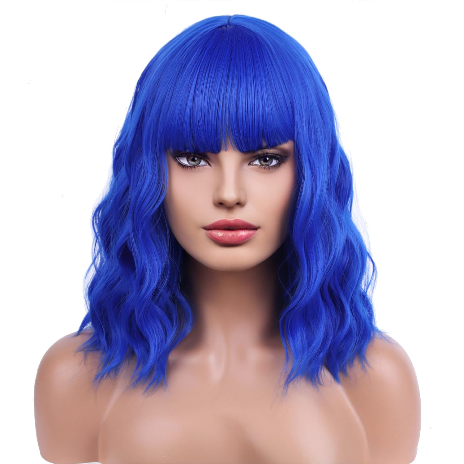 Amazon.com : BERON 14 Inches Dark Blue Wig Short Curly Wig Women Girl's ...