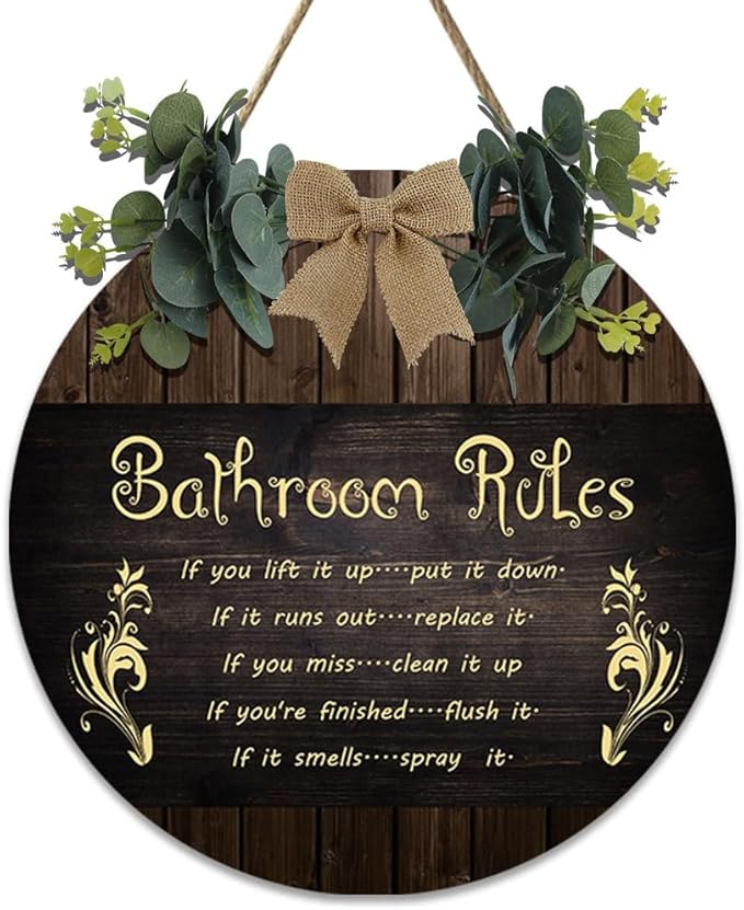 Amazon.com : Lefangovs Bathroom Sign Bathroom Rules Sign Rustic ...