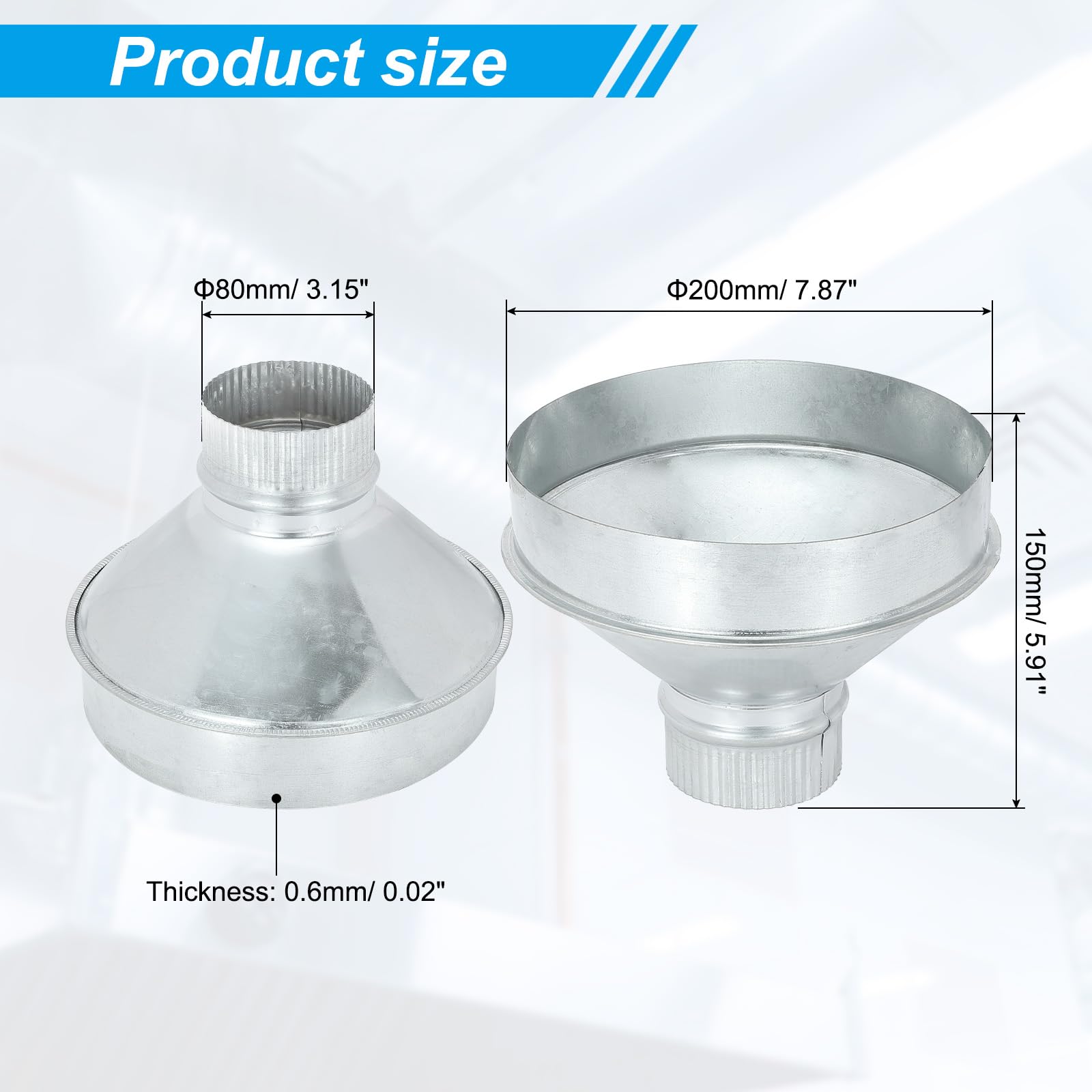 PATIKIL 8 Inch to 3 Inch Duct Reducer, Galvanized Steel Round Air Duct ...