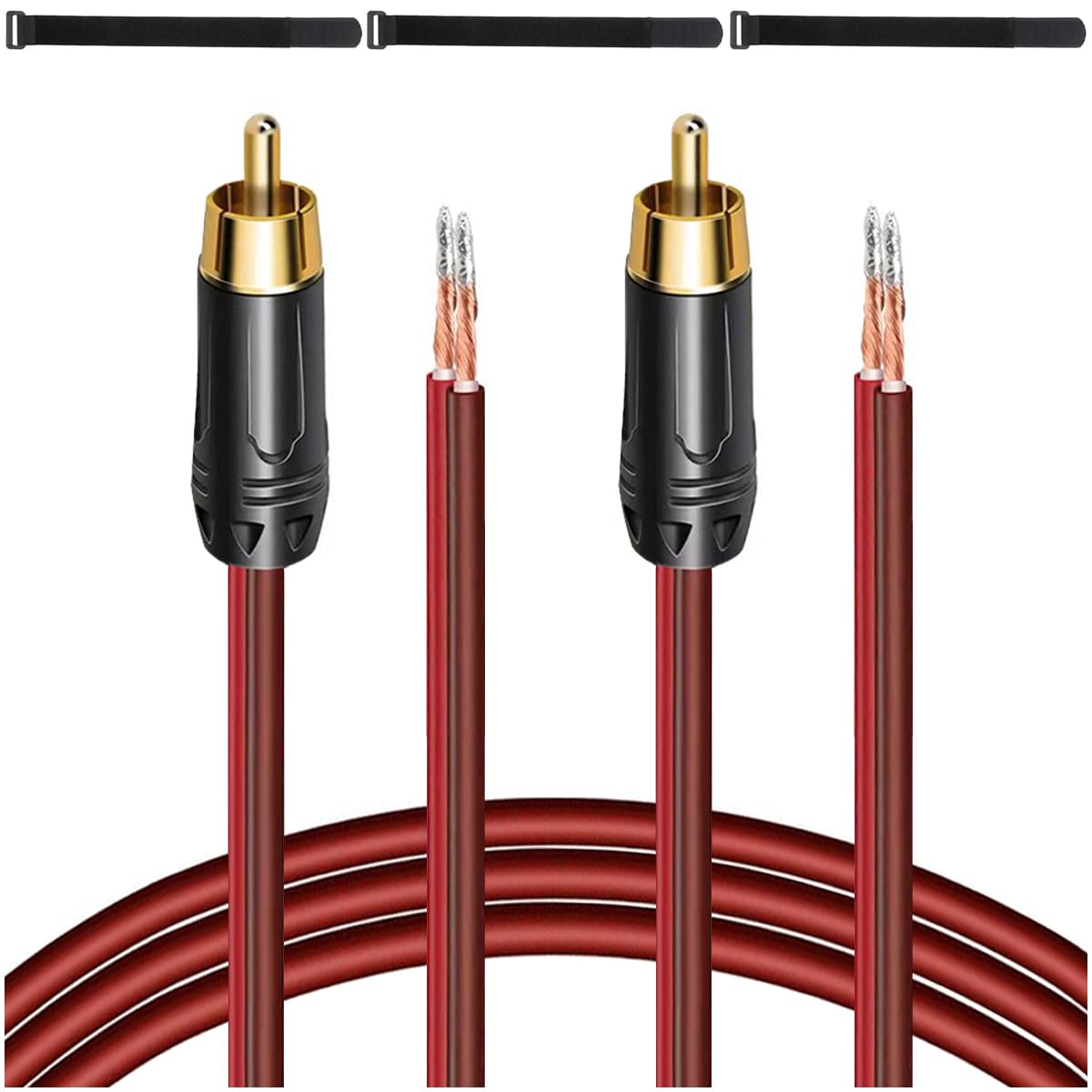 MKBKLLJY 2Pcs RCA to Bare Wire Speaker Cable 1FT 16AWG Positive Red ...
