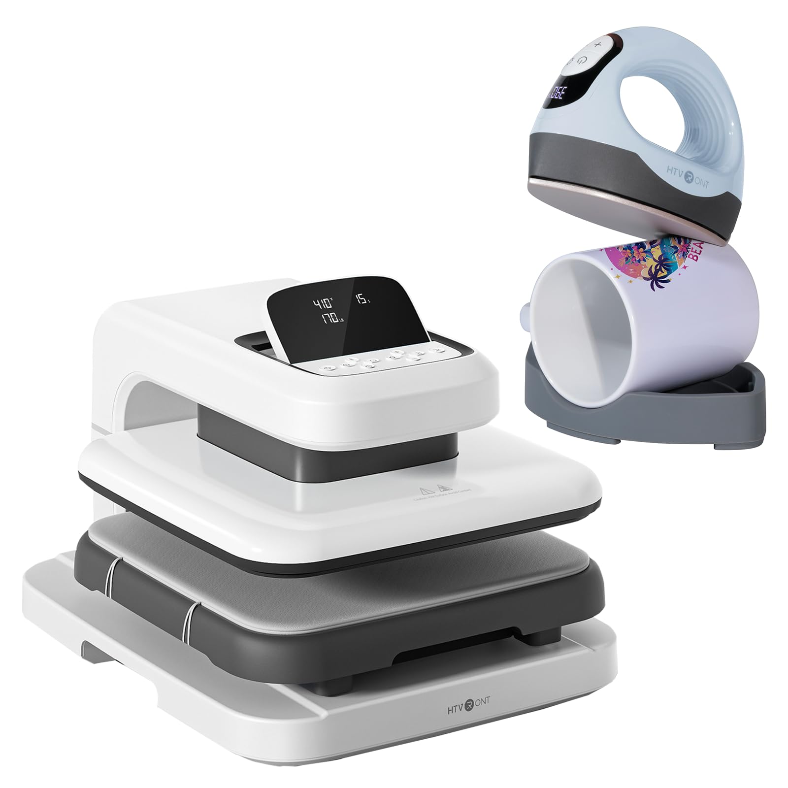 Amazon.com: HTVRONT Auto Heat Press 2 & Mini Heat Press Bundle - White ...