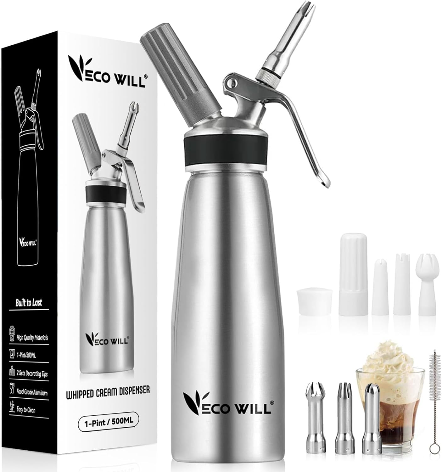 ECO-WILL Professional Whipped Cream Dispenser, Durable Aluminum Cream ...