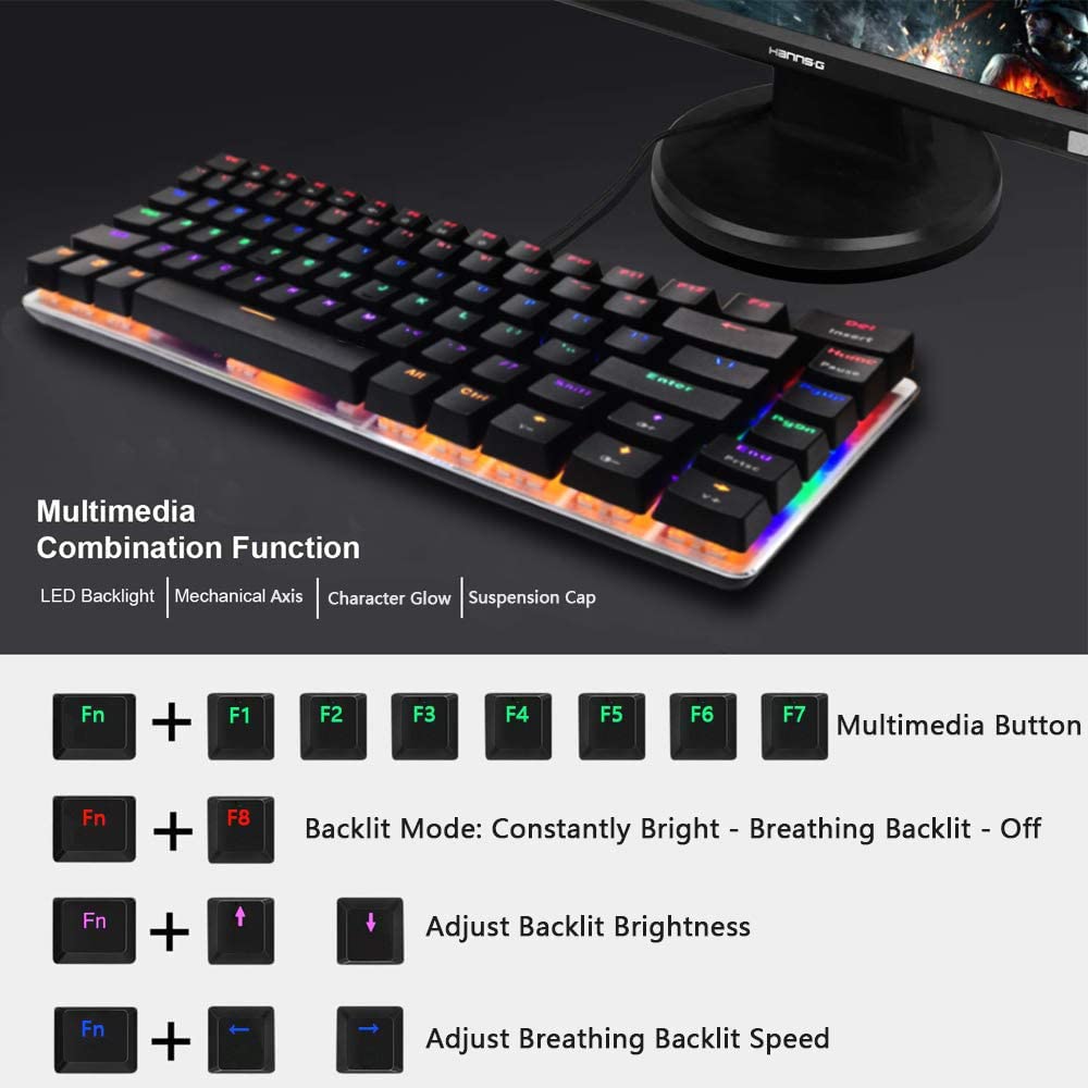 RGB Gaming Keyboard, Anti-Heavy Shadow 80% Mechanical Wired Keyboards ...
