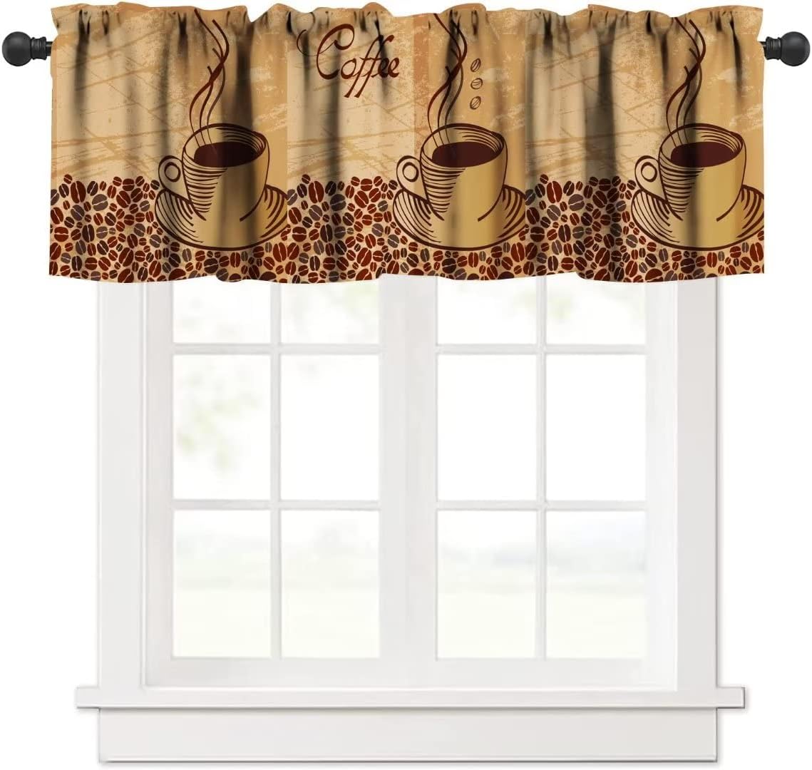 Amazon.com: Coffee Kitchen Window Valance, Coffee Cup on Vintage Board ...
