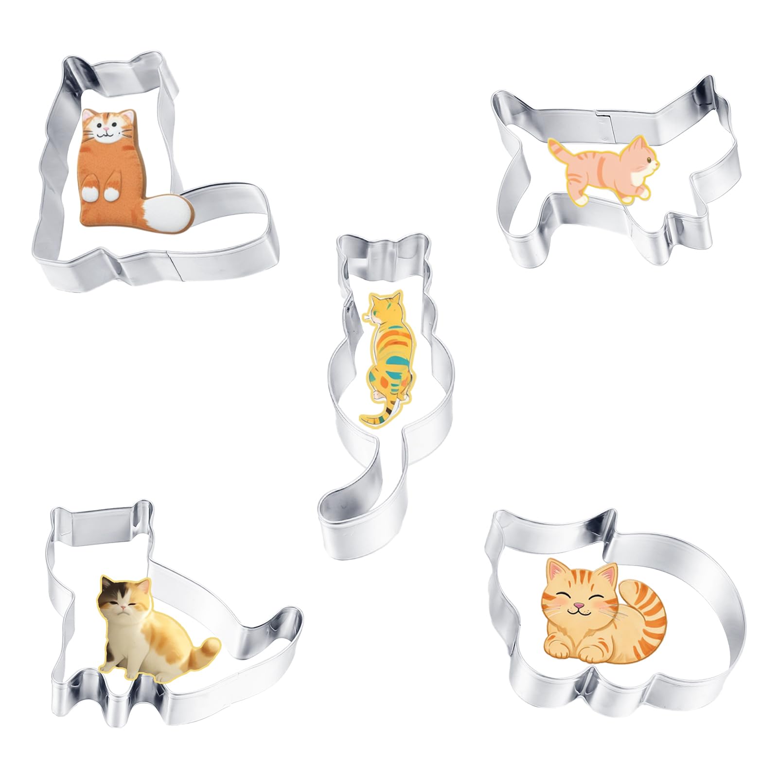 Amazon.com: Prasacco 5 Pcs Cat Cookie Cutter Set, 5 Size Cute Cat Shape ...