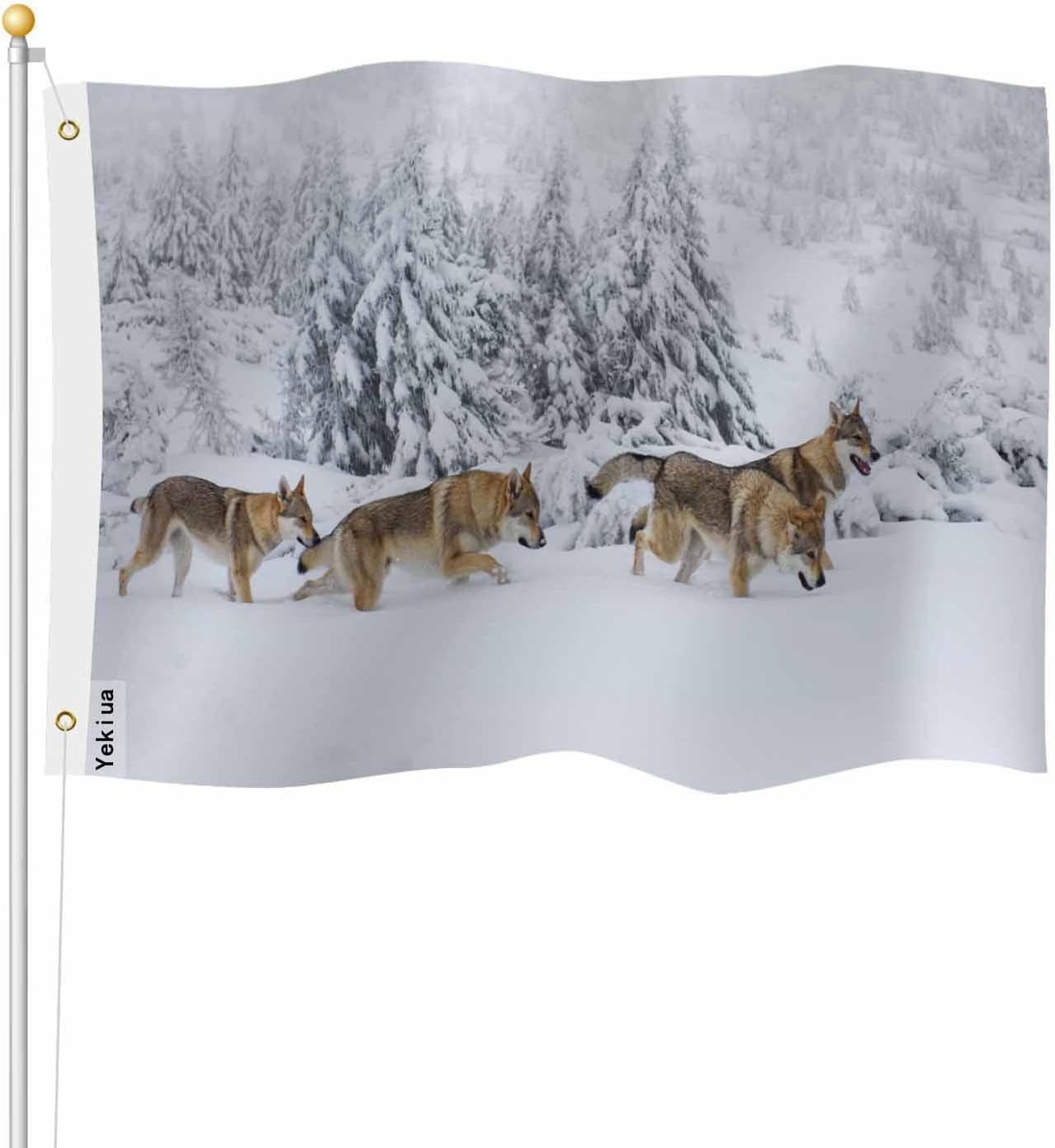 Amazon.com : Yekiua Four Wolves Flag 3X5 Wildlife Fresh Snow In ...