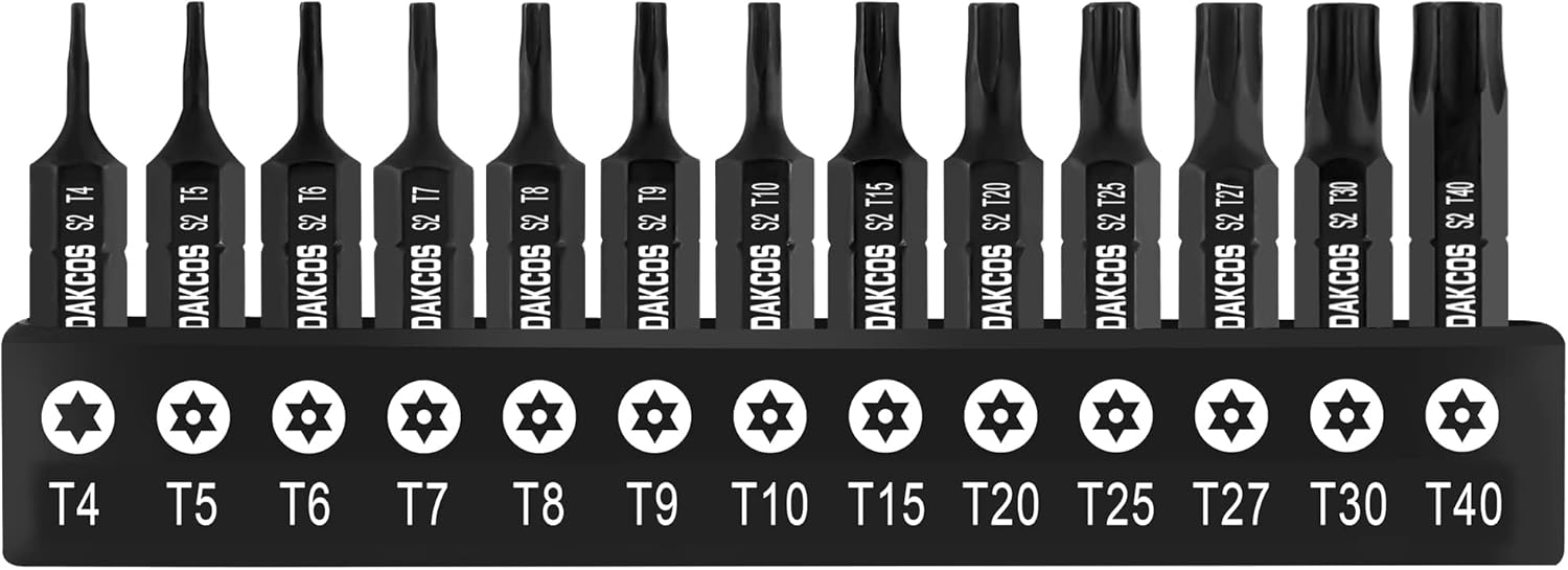 DAKCOS 13 PCS Torx Bit Set, T4 - T40 Security Star Bits, S2,25mm ...