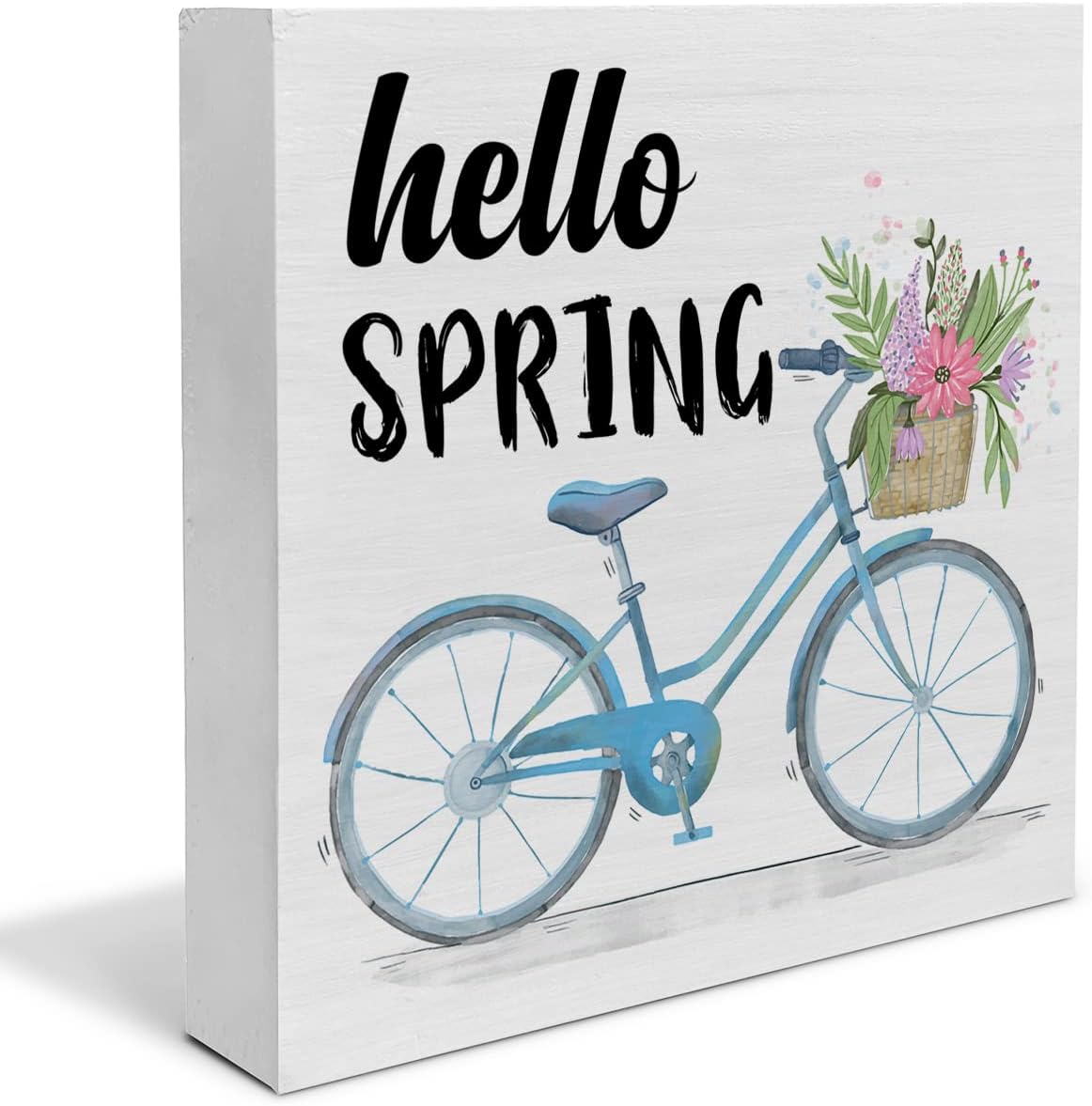 Amazon.com : Hello Spring Wooden Box Sign Farmhouse Bicycle Wood Box ...